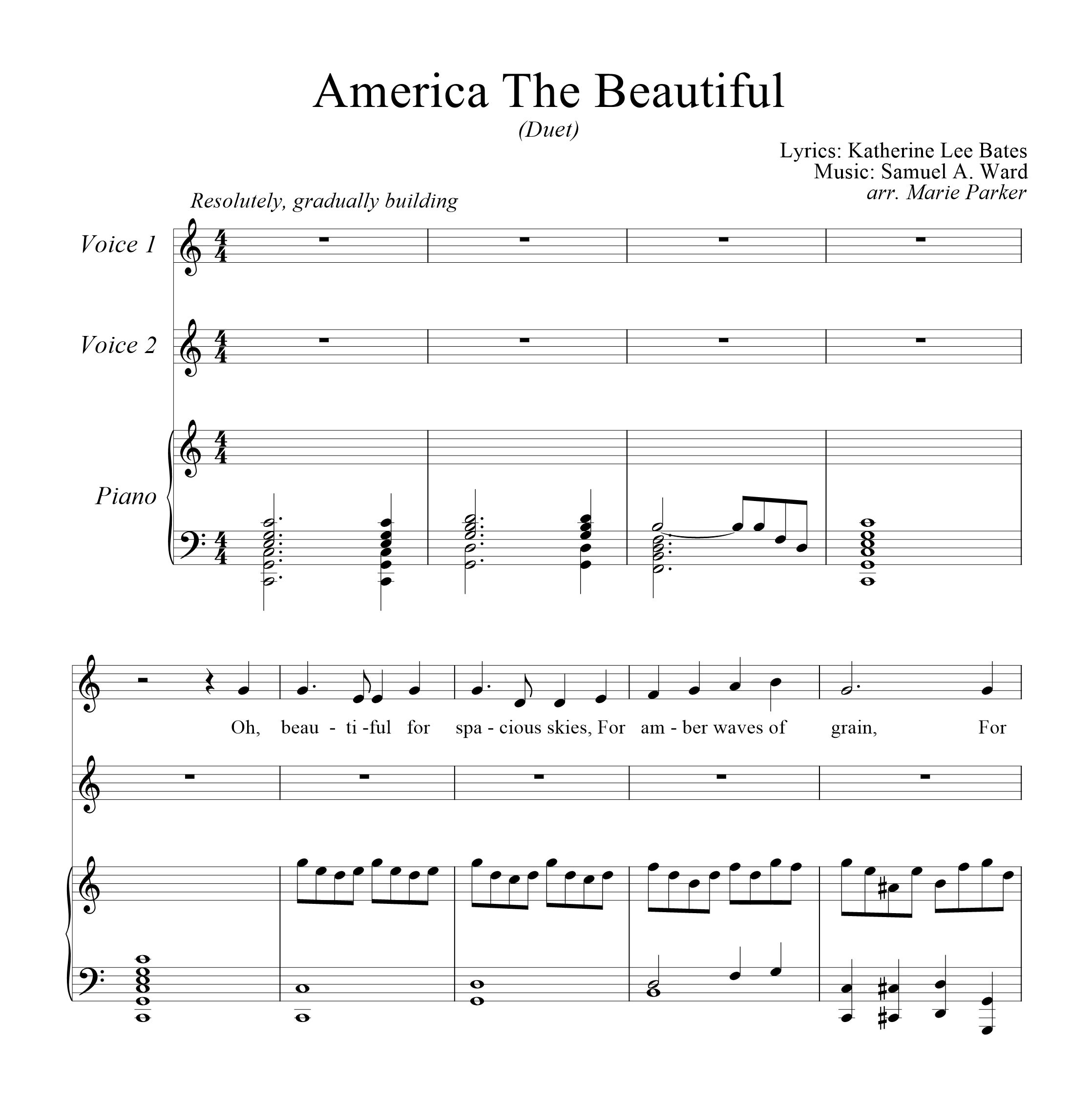 America The Beautiful – Voice Duet – Marie Parker Music